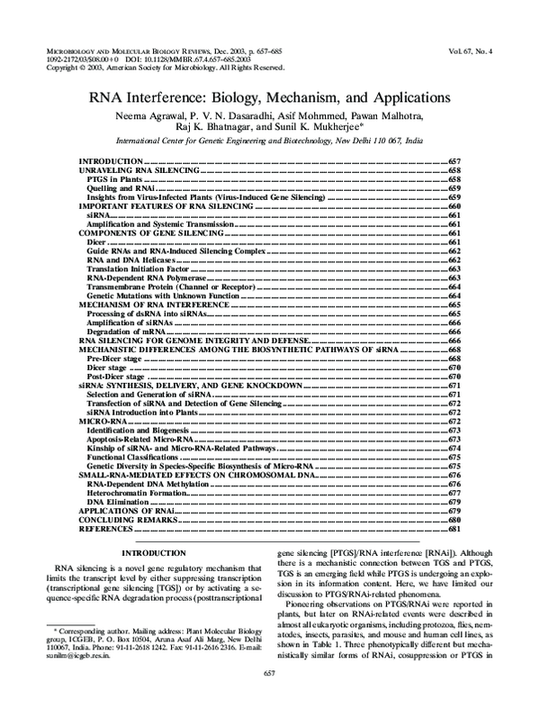 (PDF) RNA Interference: Biology, Mechanism, and Applications