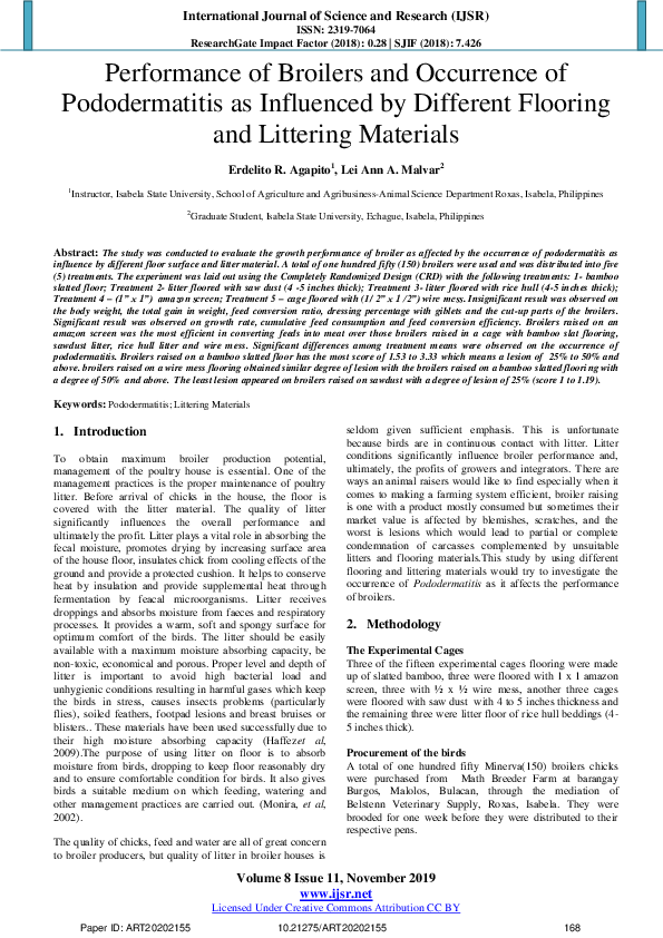 (PDF) Performance of Broilers and Occurrence of Pododermatitis as ...