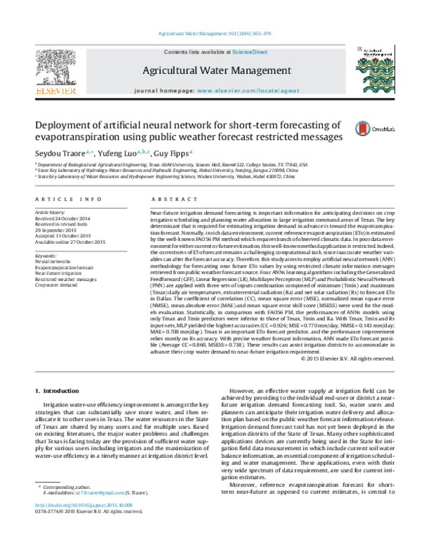 Pdf Deployment Of Artificial Neural Network For Short Term