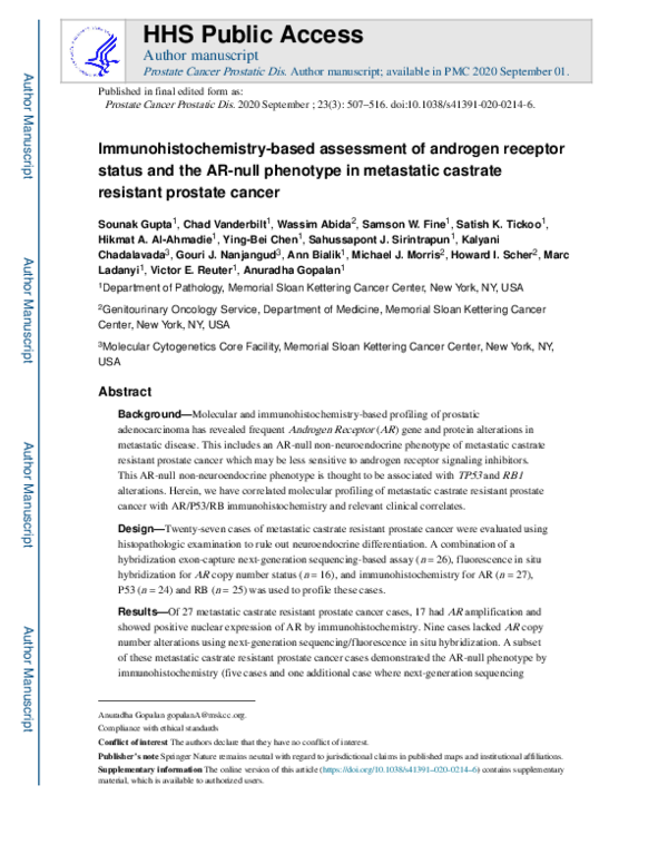 Immunohistochemistry-based assessment of androgen receptor status and the AR-null phenotype in ...
