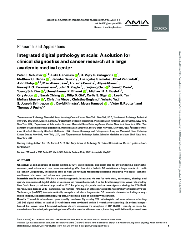 (PDF) Integrated digital pathology at scale: A solution for clinical ...
