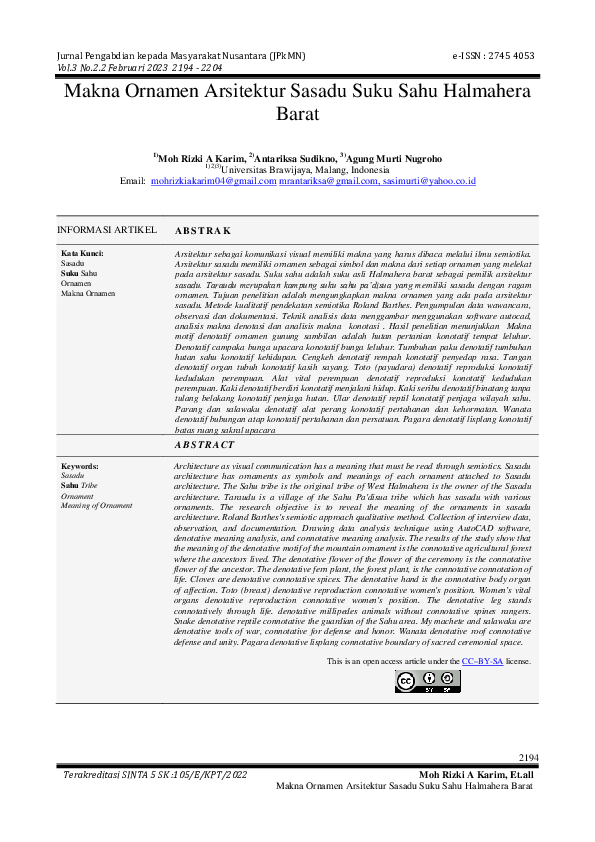 (PDF) Makna Ornamen Arsitektur Sasadu Suku Sahu Halmahera Barat