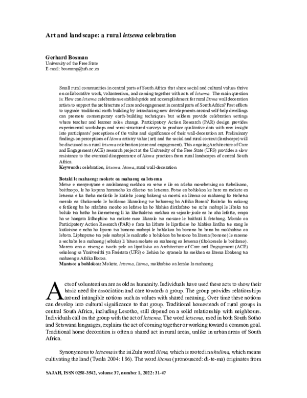 (PDF) Art and landscape: a rural letsema celebration