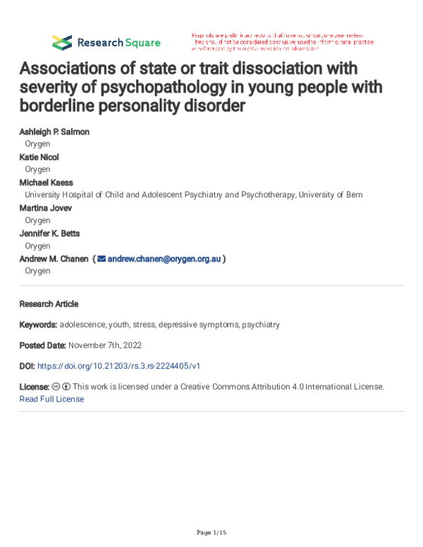 (PDF) Associations of state or trait dissociation with severity of ...