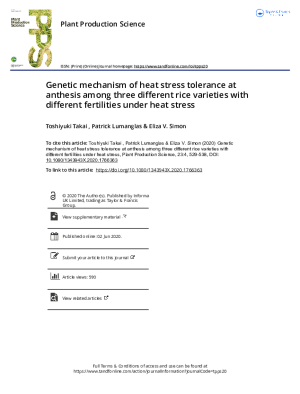 (PDF) Genetic mechanism of heat stress tolerance at anthesis among ...