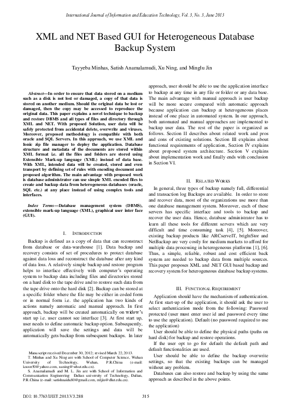 (PDF) XML and NET Based GUI for Heterogeneous Database Backup System