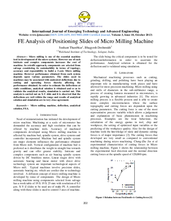 Pdf Fe Analysis Of Deflections In Micro Milling Slides