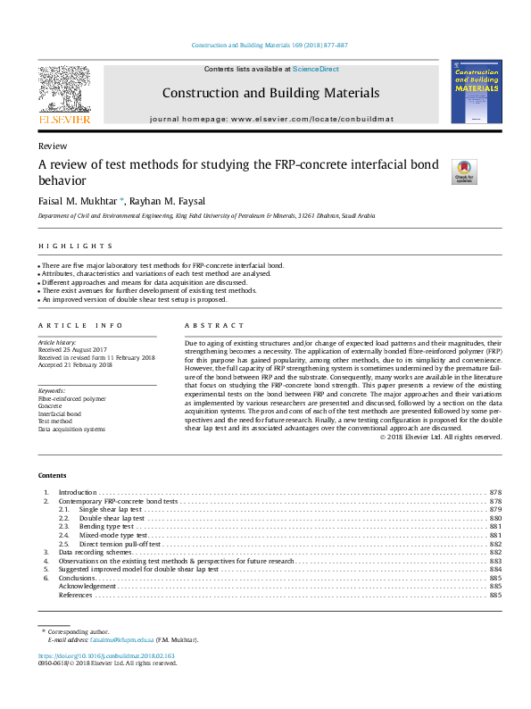 (PDF) A review of test methods for studying the FRP-concrete ...