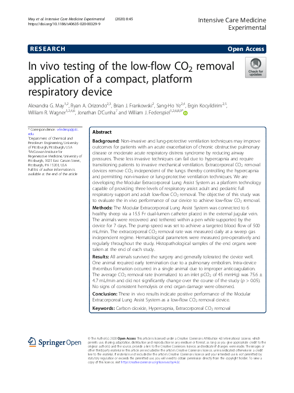 (PDF) In vivo testing of the low-flow CO2 removal application of a ...