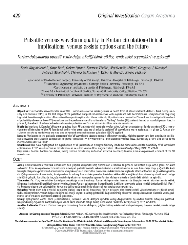 (PDF) Pulsatile venous waveform quality in Fontan circulation-clinical ...
