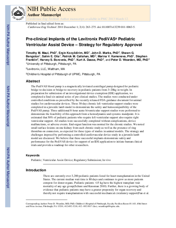 (PDF) Pre-clinical Implants of the Levitronix PediVAS® Pediatric ...