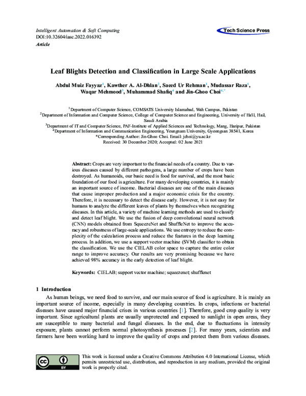 (PDF) Leaf Blights Detection and Classification in Large Scale Applications