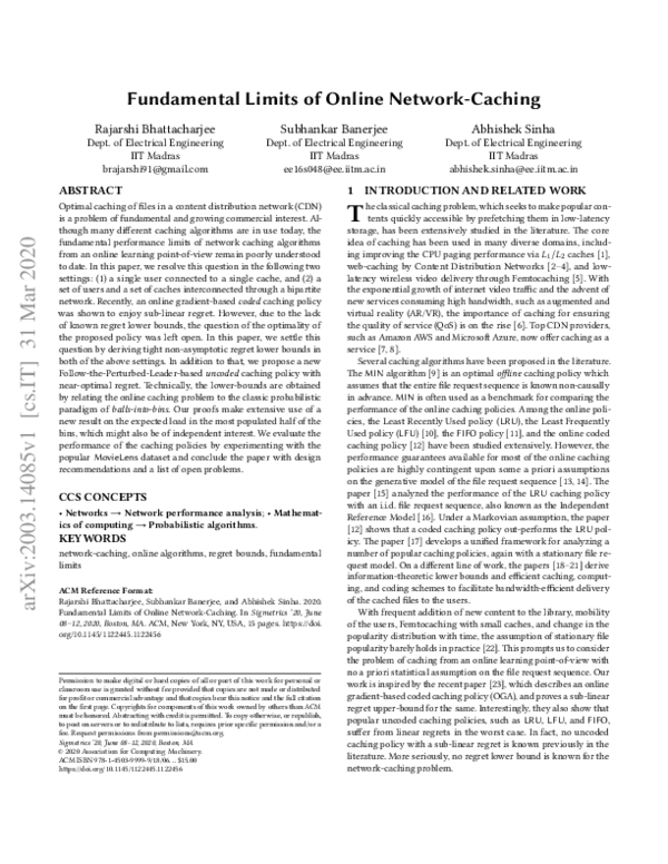 (PDF) Fundamental Limits of Online Network-Caching