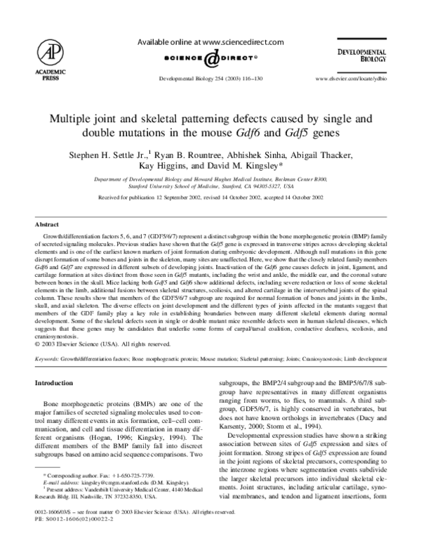 (PDF) Multiple joint and skeletal patterning defects caused by single ...
