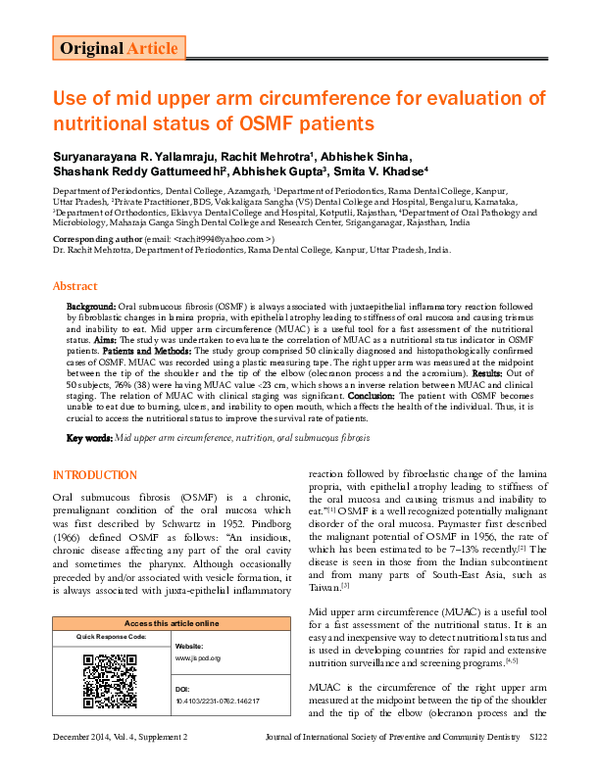 (PDF) Use of mid upper arm circumference for evaluation of nutritional ...