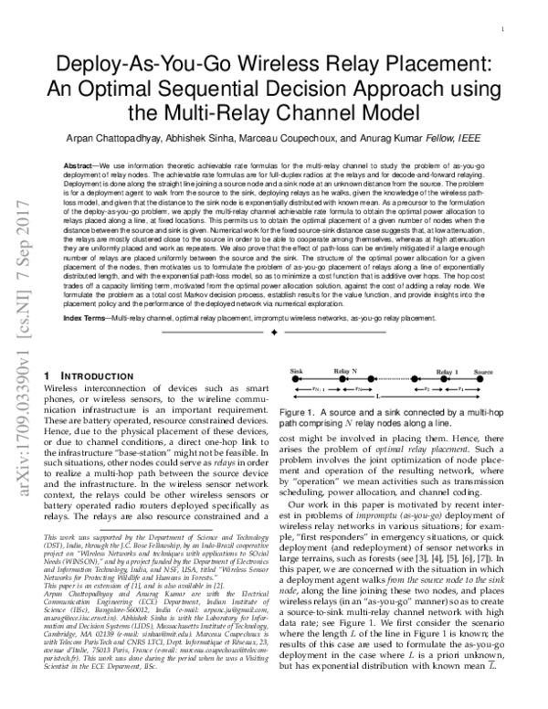 Pdf Deploy As You Go Wireless Relay Placement An Optimal Sequential