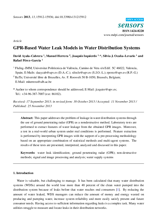 (PDF) GPR-Based Water Leak Models in Water Distribution Systems