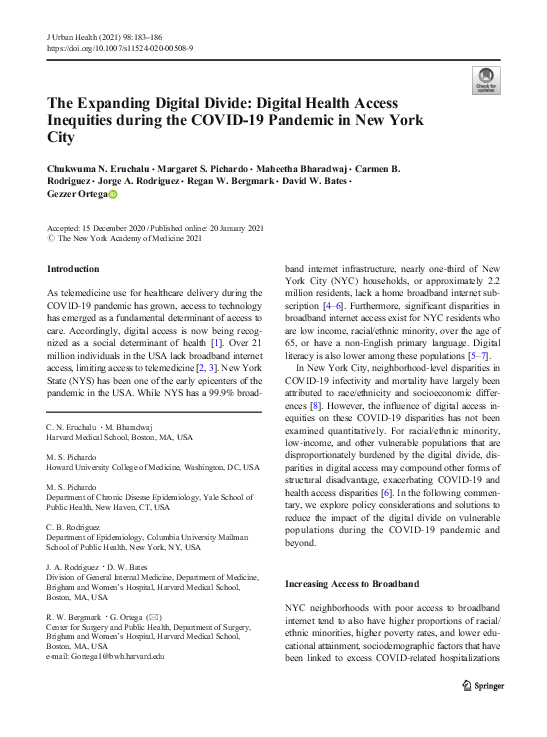 (PDF) The Expanding Digital Divide: Digital Health Access Inequities ...