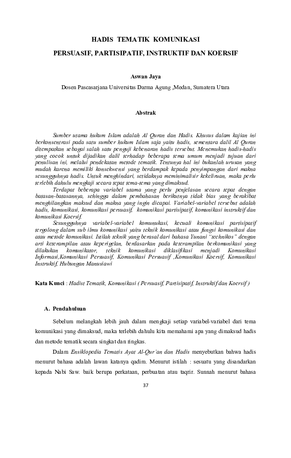 (PDF) Hadis Tematik Komunikasi Persuasif, Partisipatif, Instruktif dan ...