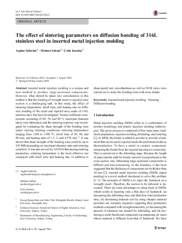 (PDF) The effect of sintering parameters on diffusion bonding of 316L stainless steel in ...