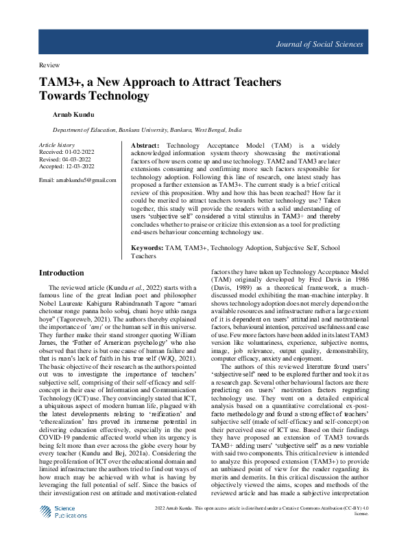 (PDF) TAM3+, a New Approach to Attract Teachers Towards Technology