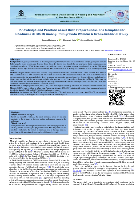 (PDF) Knowledge and Practice about Birth Preparedness and Complication ...