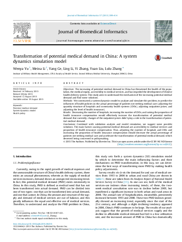 Pdf Transformation Of Potential Medical Demand In China A System Dynamics Simulation Model