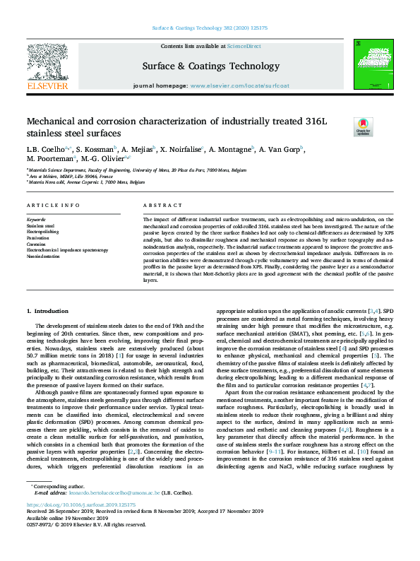 (PDF) Mechanical and corrosion characterization of industrially treated ...