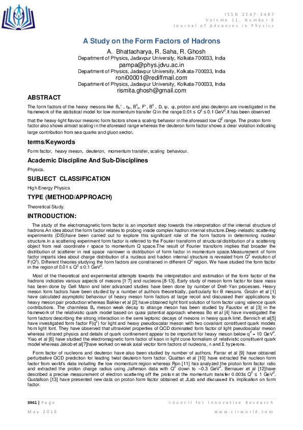 (PDF) A Study on the Form Factors of Hadrons