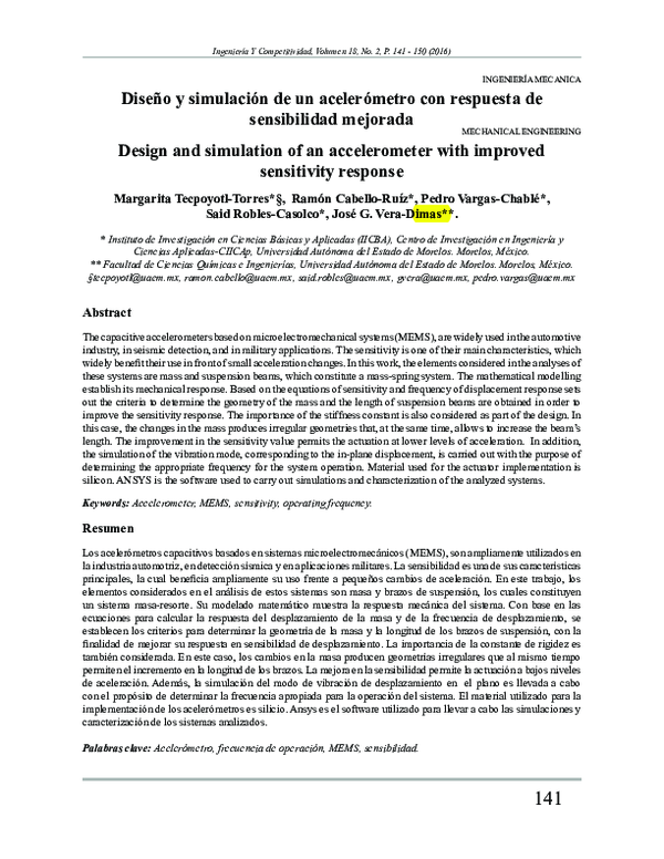 Pdf Design And Simulation Of An Accelerometer With Improved Sensitivity Response