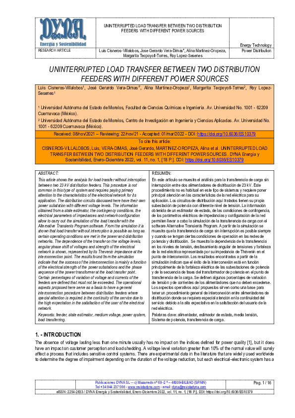 (PDF) Uninterrupted Load Transfer Between Two Distribution Feeders with Different Power Sources