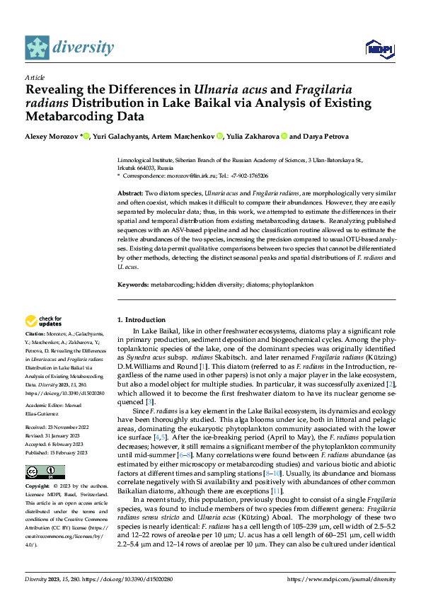 (PDF) Revealing the Differences in Ulnaria acus and Fragilaria radians Distribution in Lake ...