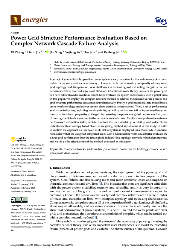 (PDF) Power Grid Structure Performance Evaluation Based on Complex Network Cascade Failure Analysis