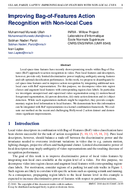 (PDF) Improving bag-of-features action recognition with non-local cues | Muhammad Habib Ullah ...