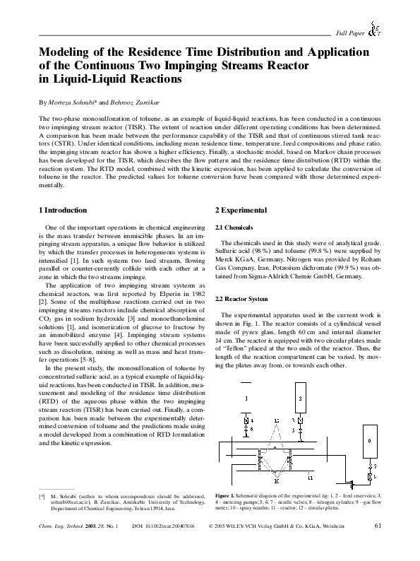 (PDF) Modeling of the Residence Time Distribution and Application of the Continuous Two ...