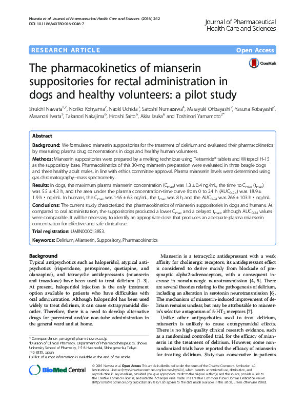 (PDF) The pharmacokinetics of mianserin suppositories for rectal ...