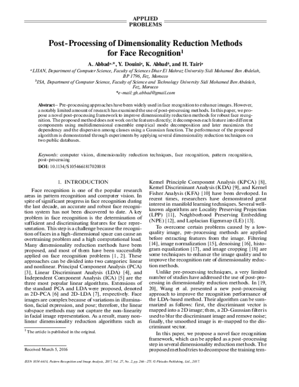 (PDF) Post-processing of dimensionality reduction methods for face recognition