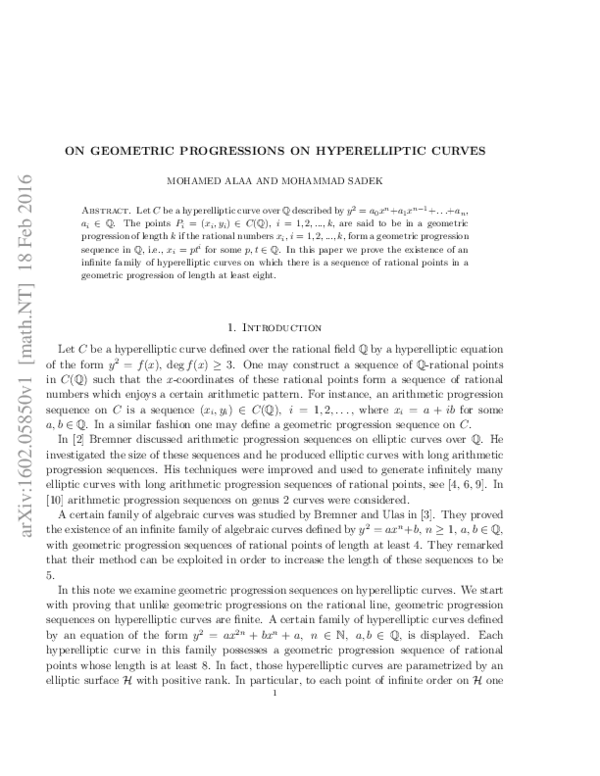 (PDF) On geometric progressions on hyperelliptic curves