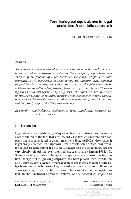 (PDF) Terminological equivalence in legal translation: A semiotic approach