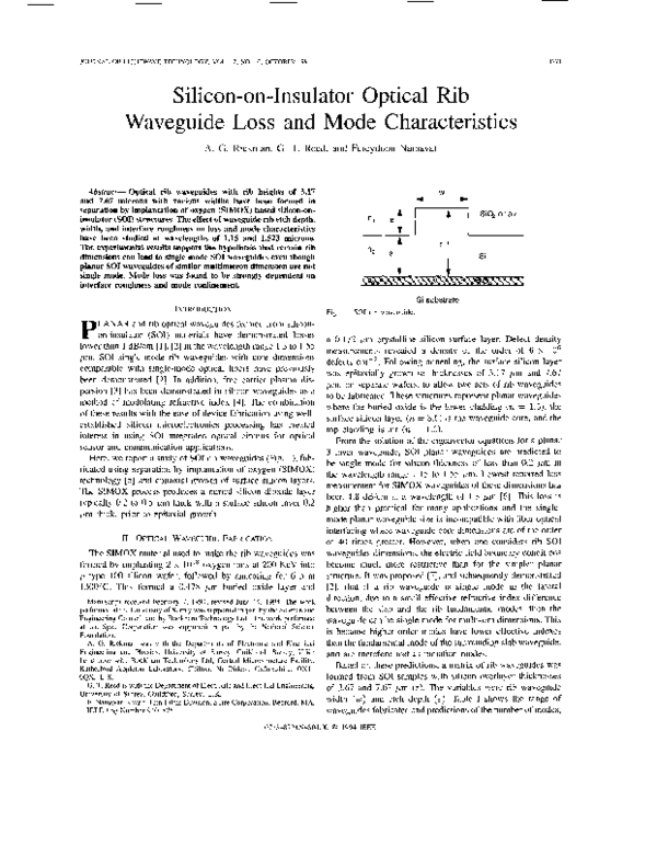(PDF) Silicon-on-insulator optical rib waveguide loss and mode characteristics