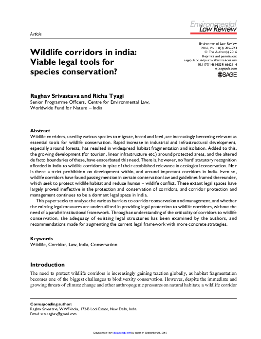 (PDF) Wildlife corridors in india