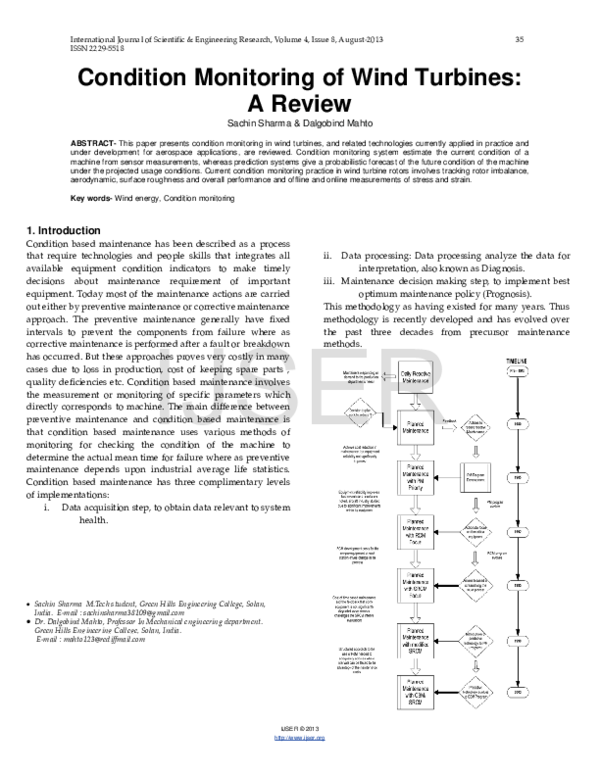 Pdf Condition Monitoring Of Wind Turbines A Review