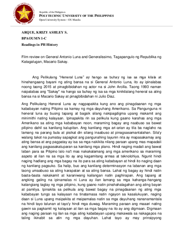 (PDF) Film Review on General Antonio Luna and Generalissimo ...