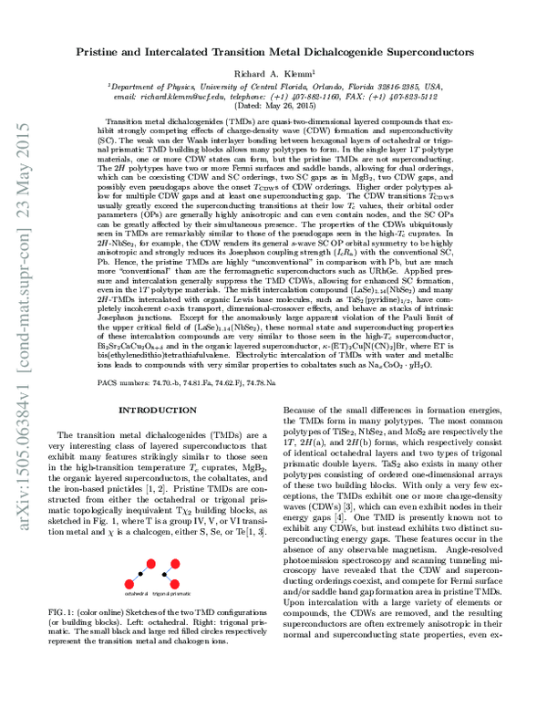 (PDF) Pristine and intercalated transition metal dichalcogenide superconductors