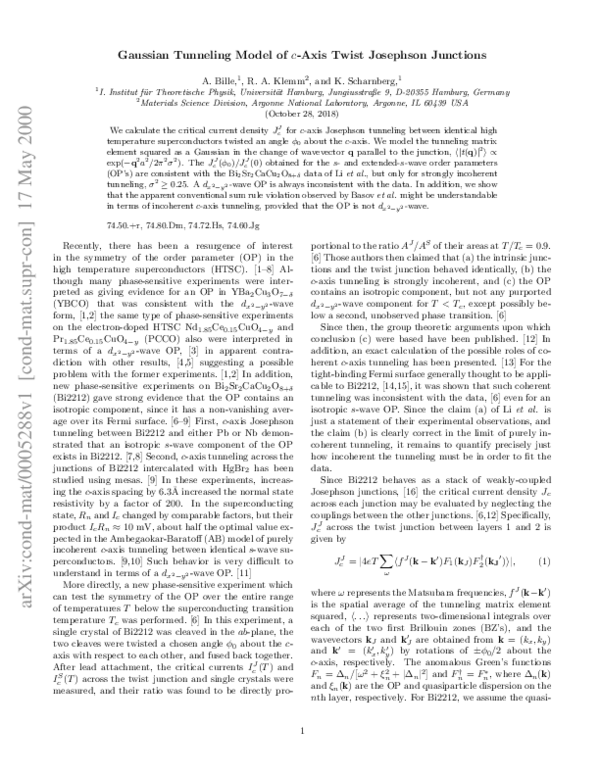 (PDF) Models ofc-axis twist Josephson tunneling