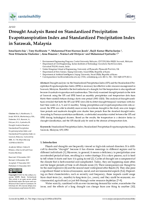 (PDF) Drought Analysis Based on Standardized Precipitation Evapotranspiration Index and ...