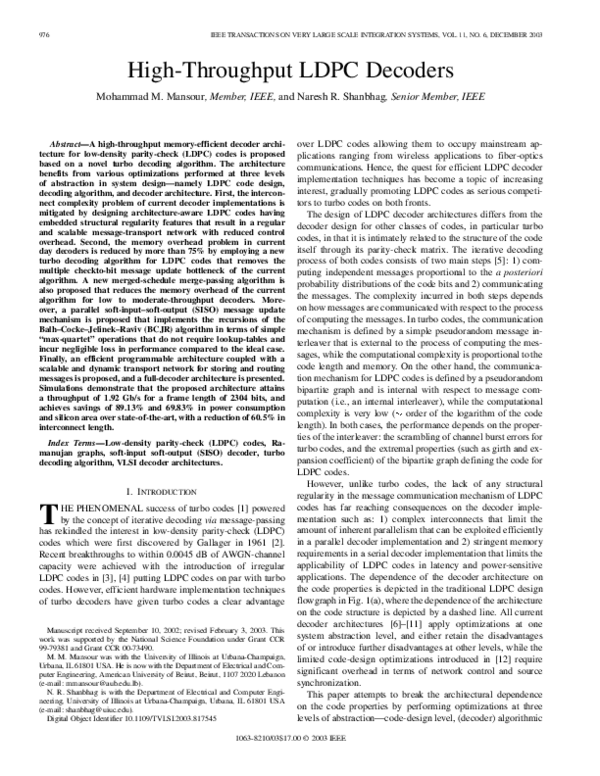 (PDF) High-throughput LDPC decoders