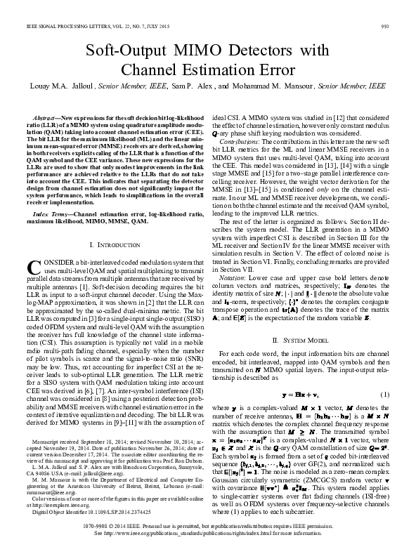 Soft-Output MIMO Detectors with Channel Estimation Error