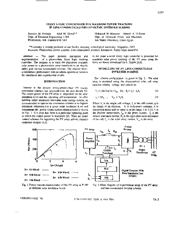 Pdf Fuzzy Logic Controller For Maximum Power Tracking In Line