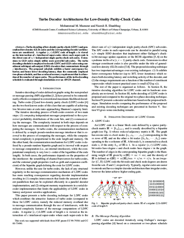 Pdf Turbo Decoder Architectures For Low Density Parity Check Codes